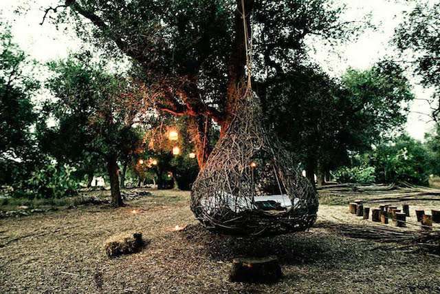 Nid surélevé lumières arbres