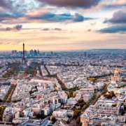 Paris vue aérienne coucher de soleil Tour Eiffel