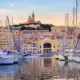 Vieux port Marseille coucher de soleil bateaux